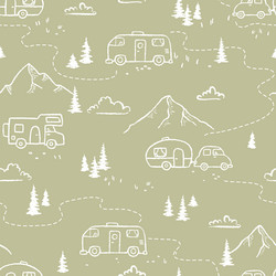 Road trip seamless pattern doodle camper vans Vector Image