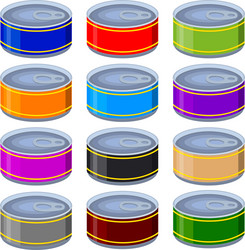 Colorful cartoon tin can mock up set Royalty Free Vector