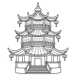 Chinese temple isolated coloring page for kids Vector Image
