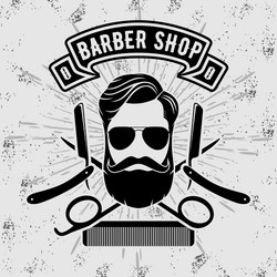 Barber shop poster template with hipster face Vector Image