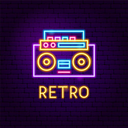Retro cassette neon sign Royalty Free Vector Image