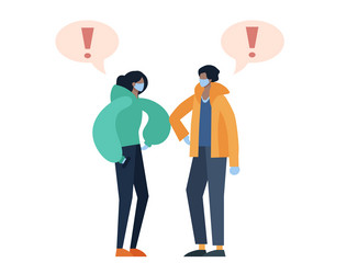Two people greeting each other while keeping Vector Image
