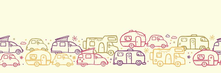 Cute doodle camper vans caravans and motorhomes Vector Image