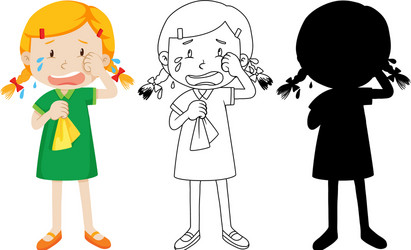 Sad girl with its outline and silhouette Vector Image