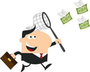 Business man chasing money cartoon Royalty Free Vector Image