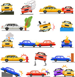 Broken cars after road traffic accident cartoon Vector Image
