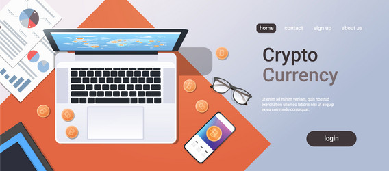 Bitcoin mining concept design template Royalty Free Vector