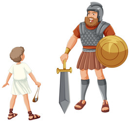 David and goliath a cartoon bible story Royalty Free Vector