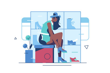 Cute cartoon long haired girl trying on a new Vector Image