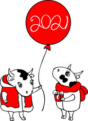 Happy 2021 new year with cute symbol ox or cow Vector Image