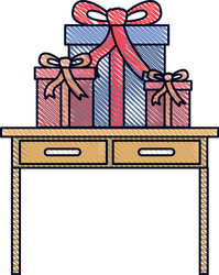 Desk table with drawers front view and desktop Vector Image