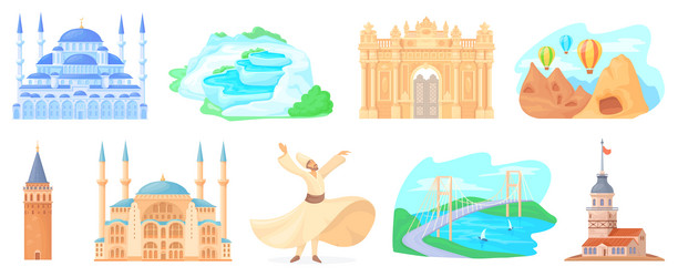 Turkey country buildings landmarks Royalty Free Vector Image