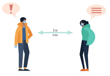 Two people greeting each other while keeping Vector Image