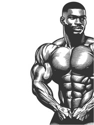Muscular bodybuilder posing engraving Royalty Free Vector