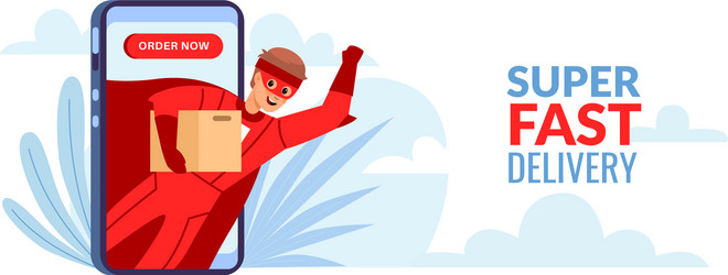 Super courier fast delivery superhero flying Vector Image