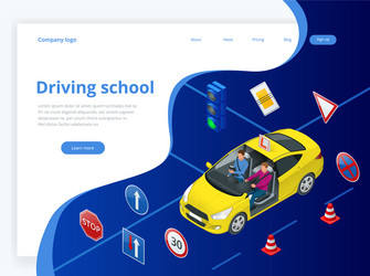 Isometric driving school concept Royalty Free Vector Image