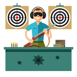 Gun shop flat style colorful cartoon Royalty Free Vector
