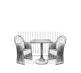 Hand drawn cafe interior table and chair sketch Vector Image