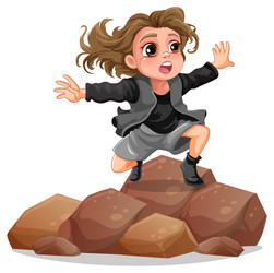 Girl standing on the rock Royalty Free Vector Image
