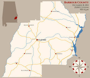 Map of barbour county in alabama Royalty Free Vector Image