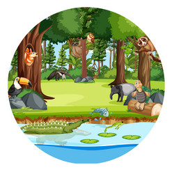Forest in round shape with wild animals Royalty Free Vector