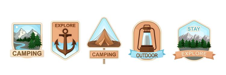 Camping and outdoor exploration badge set Vector Image