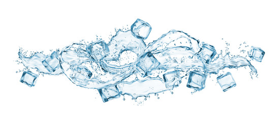 Frozen ice cubes and water wave splash realistic Vector Image