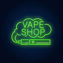Vape shop neon sign with cigarette Royalty Free Vector Image