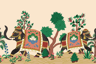 Border with indian elephants and decorative Vector Image