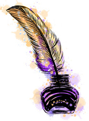 Feather and ink pot Royalty Free Vector Image - VectorStock