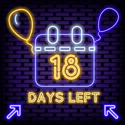 18 days left neon quote glowing with colorful Vector Image