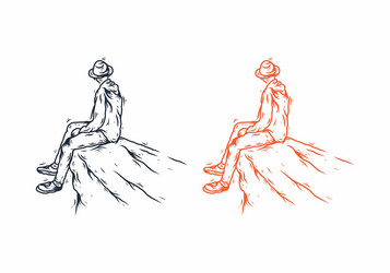 Man sitting on the edge of a cliff drawing Vector Image