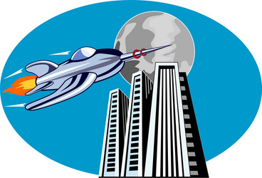 Vintage rocket ship blasting off drawing Vector Image