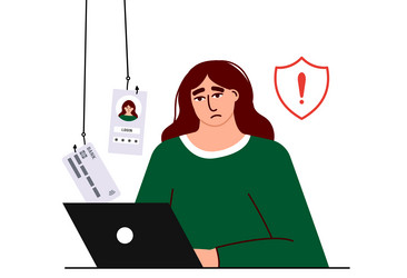 A frustrated and sad man looks into computer Vector Image