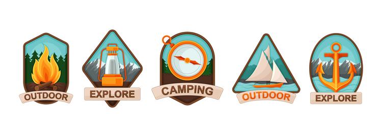 Camping and outdoor exploration badge set Vector Image