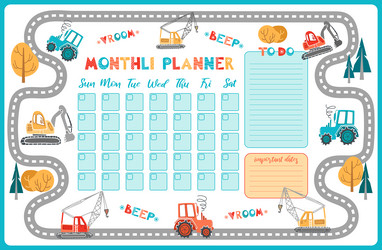 Cartoon cute monthly planner to do list notes Vector Image