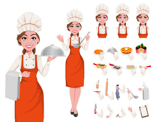 Chef woman holding cook book cook lady Royalty Free Vector
