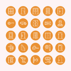 Doors installation repair line icons various Vector Image