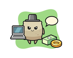 Mascot of cement sack as a hacker Royalty Free Vector Image