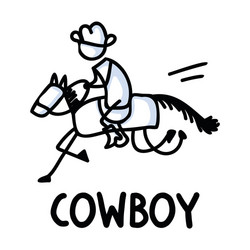 Black and white drawn stick figure cowboy Vector Image