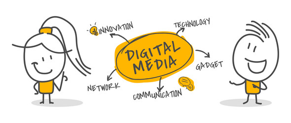 Stick figures social media influencer hand drawn Vector Image