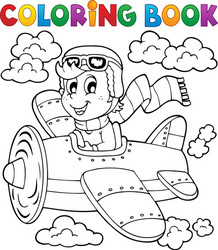 Coloring book santa claus in plane Royalty Free Vector Image