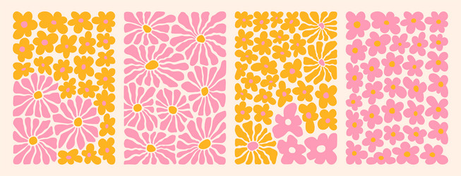 Groovy abstract flower art seamless patterns Vector Image