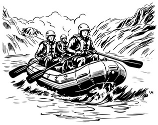 Hand sketch of people on a raft rafting sport Vector Image