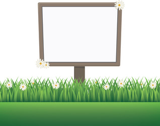 Blank sign board daisy meadow blue background Vector Image