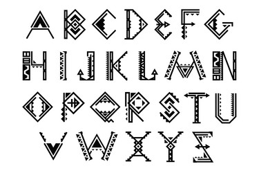 Geometric tribal font english alphabet Royalty Free Vector