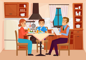 Family people dining at home living room domestic Vector Image