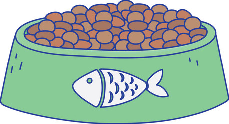 Cat sitting with bowl food cartoon Royalty Free Vector Image