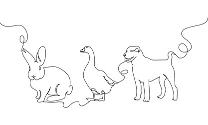 Domestic animals one line set continuous Vector Image