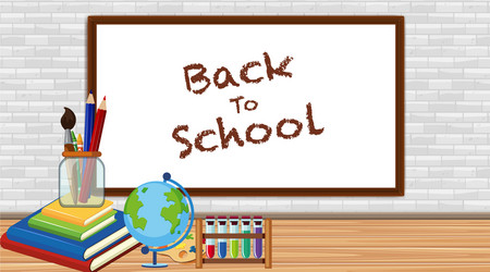 Back to school sign with board and items Vector Image